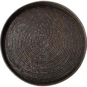 ARTIFACTS TRADING COMPANY™ Artifacts Rattan Round Serving / Ottoman Tray - Tudor Black