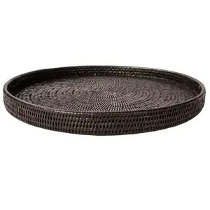 ARTIFACTS TRADING COMPANY™ Artifacts Rattan Round Serving / Ottoman Tray - Tudor Black