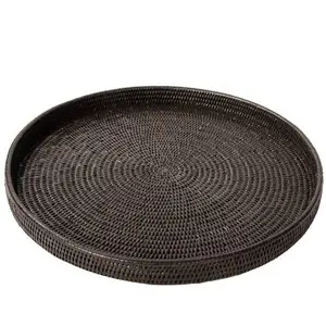 ARTIFACTS TRADING COMPANY™ Artifacts Rattan Round Serving / Ottoman Tray - Tudor Black
