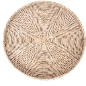ARTIFACTS TRADING COMPANY™ Artifacts Rattan Round Serving / Ottoman Tray - White Wash