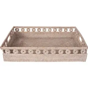 ARTIFACTS TRADING COMPANY™ Artifacts Rattan Inna Design Rectangular Tray With Cutout Handles - White Wash