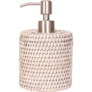 ARTIFACTS TRADING COMPANY™ Artifacts Rattan Stainless Steel Polished Finish Soap Pump Dispenser - White Wash