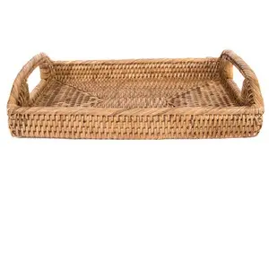 ARTIFACTS TRADING COMPANY™ Artifacts Rattan Rectangular Vanity Tray With High Handles - Honey Brown