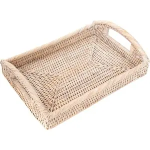 ARTIFACTS TRADING COMPANY™ Artifacts Rattan Rectangular Vanity Tray With High Handles - White Wash