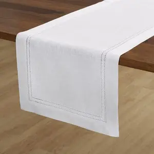 SOLINO HOME Linen Table Runnerlinen Double Hemstitch - White