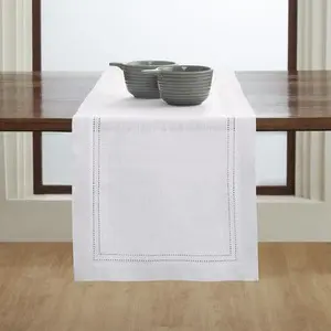 SOLINO HOME Linen Table Runnerlinen Double Hemstitch - White