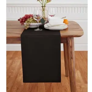 Solino Home Cotton Linen Plain Table Runnerdru Black