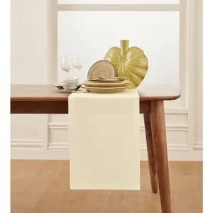 Solino Home Cotton Linen Plain Table Runnerdru Ivory