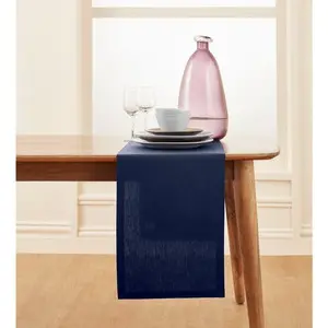 Solino Home Cotton Linen Plain Table Runnerdru Navy