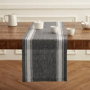 Solino Home Linen Table Runner For Dining Table Black
