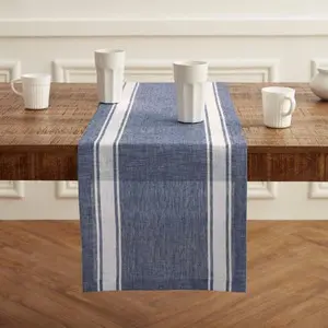 SOLINO HOME Linen Table Runnercountry Stripe Blue
