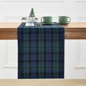 SOLINO HOME Linen Table Runnerblackwatch Plaid - Blue And Green