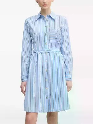 MARC AUREL Striped Belted Mini Shirt Dress