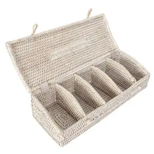 ARTIFACTS TRADING COMPANY™ Artifacts Rattan 5 Section Tea Box With Lid - White Wash