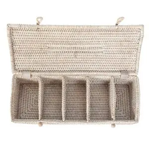ARTIFACTS TRADING COMPANY™ Artifacts Rattan 5 Section Tea Box With Lid - White Wash