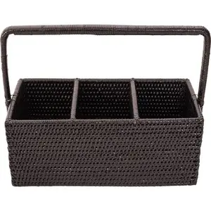 ARTIFACTS TRADING COMPANY™ Artifacts Rattan 3 Section Caddy/cutlery Holder With Handle - Tudor Black