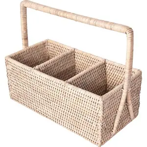 ARTIFACTS TRADING COMPANY™ Artifacts Rattan 3 Section Caddy/cutlery Holder With Handle - White Wash