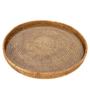 ARTIFACTS TRADING COMPANY™ Artifacts Rattan Round Serving-ottoman Tray With Glass Insert - Honey Brown