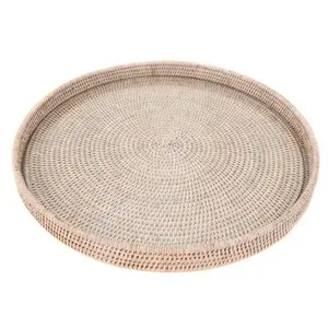 ARTIFACTS TRADING COMPANY™ Artifacts Rattan Round Serving-ottoman Tray With Glass Insert - White Wash