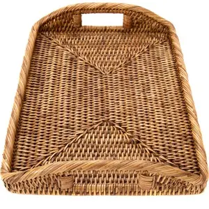 ARTIFACTS TRADING COMPANY™ Artifacts Rattan Rectangular Serving Tray With High Handles - Honey Brown