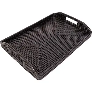 ARTIFACTS TRADING COMPANY™ Artifacts Rattan Rectangular Serving Tray With High Handles - Tudor Black