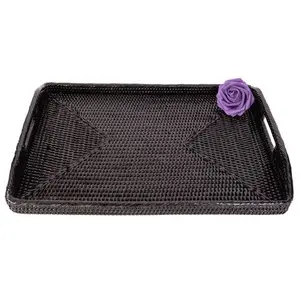ARTIFACTS TRADING COMPANY™ Artifacts Rattan Rectangular Serving Tray With High Handles - Tudor Black