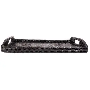 ARTIFACTS TRADING COMPANY™ Artifacts Rattan Rectangular Serving Tray With High Handles - Tudor Black