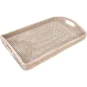 ARTIFACTS TRADING COMPANY™ Artifacts Rattan Rectangular Serving Tray With High Handles - White Wash