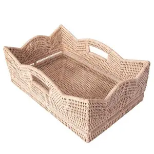 ARTIFACTS TRADING COMPANY™ Artifacts Rattan Rectangular Scalloped Shelf Basket - White Wash