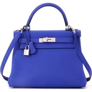 Hermès Kelly Handbag Togo With Palladium Hardware 28 - Blue