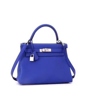 Hermès Kelly Handbag Togo With Palladium Hardware 28 - Blue