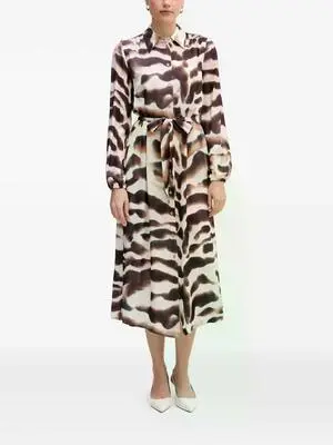 MARC AUREL Tie-dye Belted Midi Shirt Dress