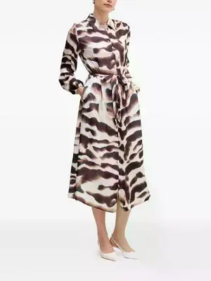 MARC AUREL Tie-dye Belted Midi Shirt Dress
