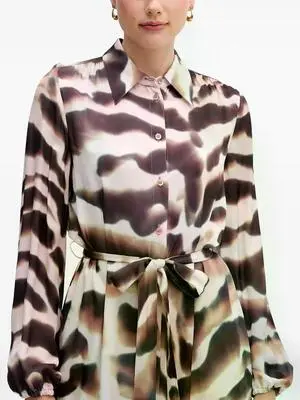 MARC AUREL Tie-dye Belted Midi Shirt Dress