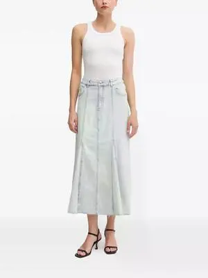 OUI Panelled Midi Skirt With Frayed Hem