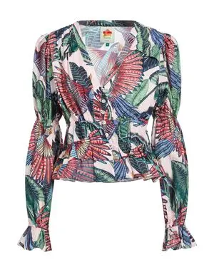 Farm Rio Cotton Viscose Printed V-neck Long Sleeve Shirt