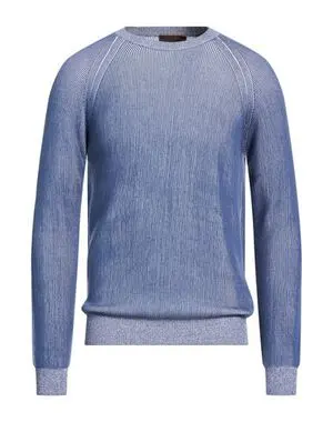 MOORER Cotton Ribbed Knit Crewneck Sweater - Navy