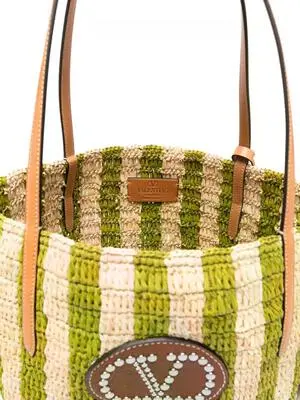 Valentino Garavani Striped Raffia Shopping Bag
