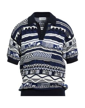 LANEUS Jacquard-knit V-neck Top - Blue