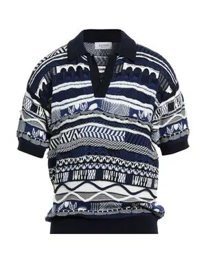 LANEUS Jacquard-knit V-neck Top - Blue