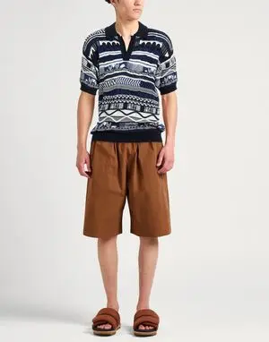 LANEUS Jacquard-knit V-neck Top - Blue