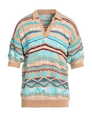 LANEUS Jacquard-knit V-neck Top - Blue