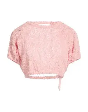 VICOLO Short Sleeve Embellished Sweater - Pink