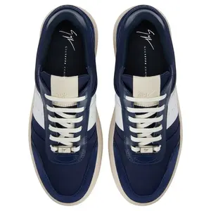 GIUSEPPE ZANOTTI Velour And Leather Low-top Sneakers - Blue