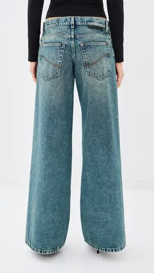 Stella McCartney Laced Denim Wide Leg Jeans - Mid Blue