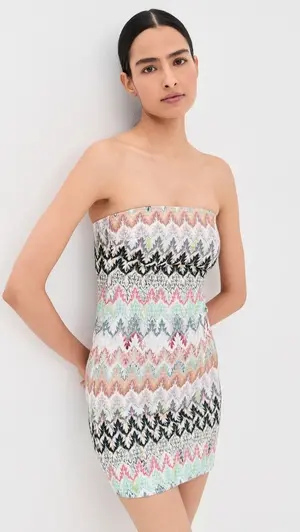 Missoni Strapless Mini Dress - White/pink/light Blue Tones