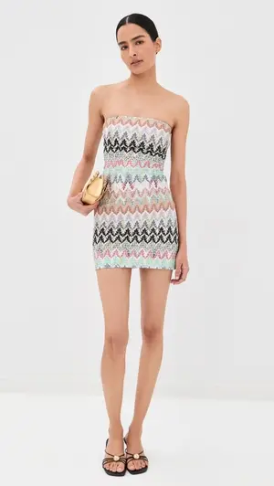 Missoni Strapless Mini Dress - White/pink/light Blue Tones