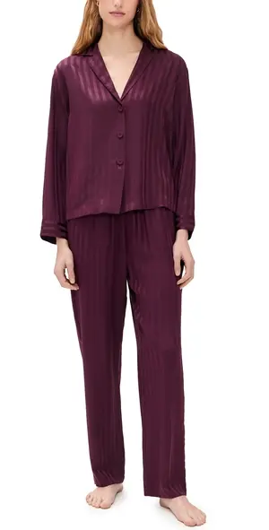 Lunya Washable Silk Striped Jacquard Long Sleeve Pajama Set - Vintage Merlot Jacquard