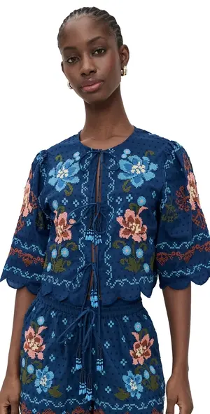 Farm Rio Stitched Garden Blouse