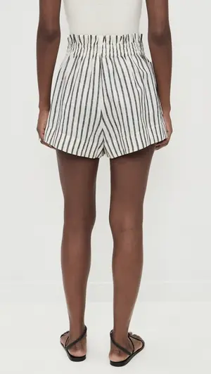 HEVRON Mira Striped Linen Shorts - Black Stripe